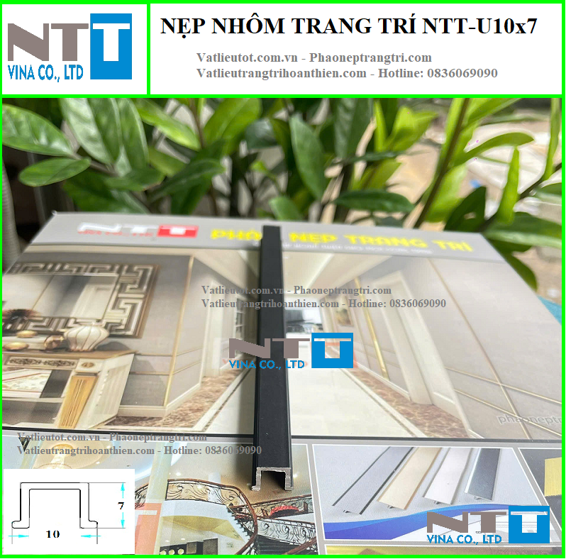 Nẹp nhôm trang trí - Nẹp nhôm NTT-U10x7